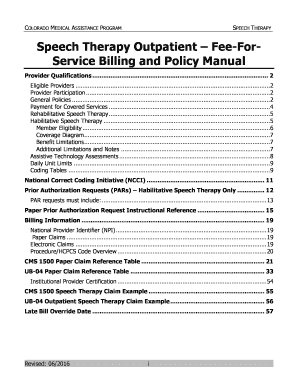 Fillable Online colorado Speech Therapy Outpatient Fee-For- Service ...