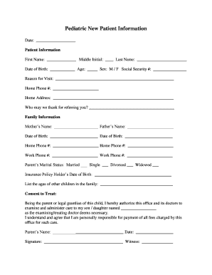 Fillable Online Pediatric New Patient Information - Waupun, WI Chiropractor Fax Email Print ...