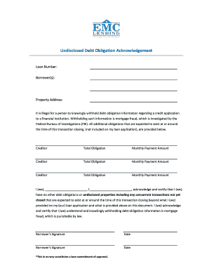 Fillable Online Undisclosed Debt Obligation Acknowledgement - EMC ...