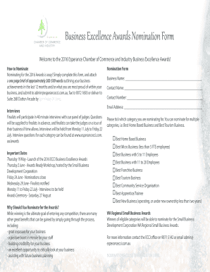 Fillable Online Business Excellence Awards Nomination Form Fax Email ...
