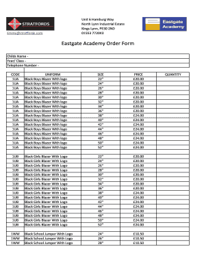 Fillable Online Eastgate Academy Order Form - Stratfords Fax Email ...
