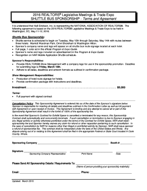 Fillable Online SHUTTLE BUS SPONSORSHIP - Terms and Agreement Fax Email ...