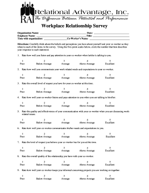 Fillable Online Workplace Relationship Survey - Relational Advantage ...