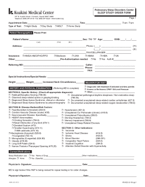 Fillable Online Pulmonary Sleep Disorders Center SLEEP STUDY ORDER FORM ...