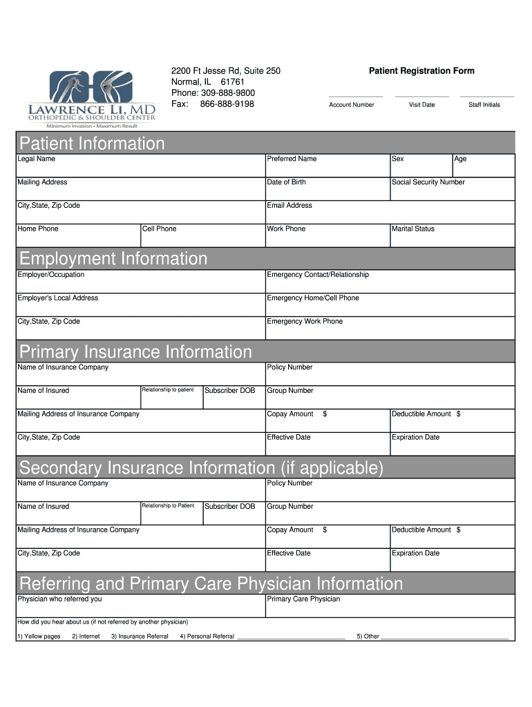Fillable Online Primary Insurance Information Secondary Insurance ... Fax Email Print - pdfFiller