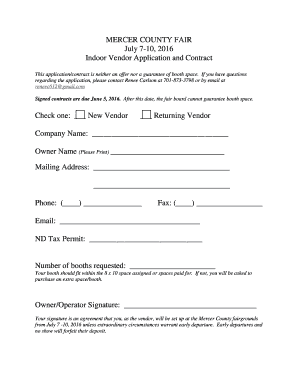 Fillable Online MERCER COUNTY FAIR Indoor Vendor Application and ...