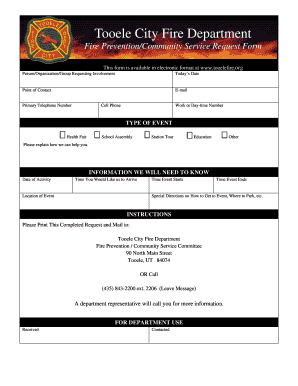 Fillable Online tooelefire Fire Department Fire Prevention or Community ...