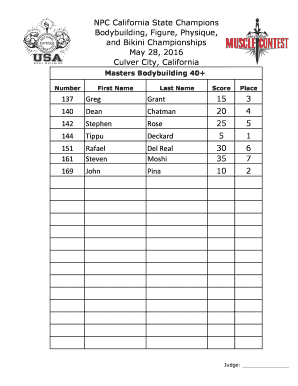 Fillable Online NPC California State Champions Bodybuilding, Figure ...
