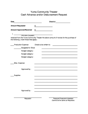 Fillable Online Cash disbursement form - Yuma Community Theater Fax ...