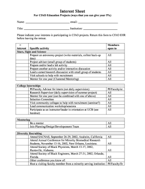 Fillable Online cfao ucolick Interest Sheet - cfao ucolick Fax Email ...