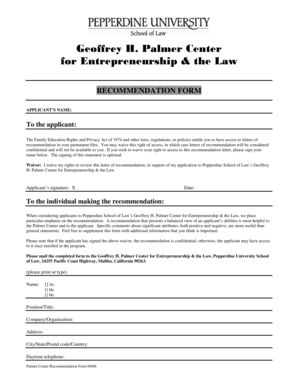 Fillable Online law pepperdine Palmer Center recommendation form - Pepperdine University ...