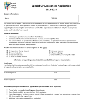 Fillable Online tccd Special Circumstances Application - tccd Fax Email ...
