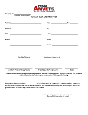 Fillable Online calamvets 2013 Auxiliary Grant Request Form Fax Email ...