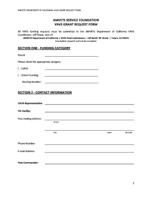Fillable Online calamvets VAVS GRANT REQUEST FORM Fax Email Print - pdfFiller