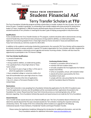 Fillable Online depts ttu Terry Transfer Scholars at TTU - Texas Tech ...