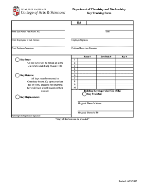 Fillable Online depts ttu Key Tracking Form Fax Email Print - pdfFiller