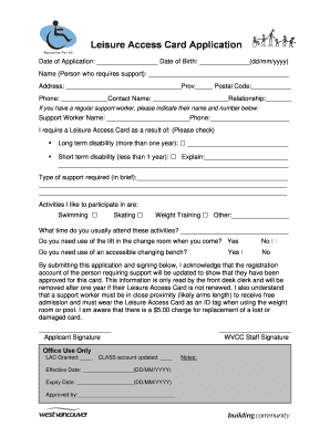 Fillable Online westvancouver Leisure Access Card Application ...