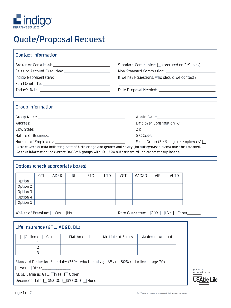 Fillable Online Proposal Request Form - Indigo Insurance Fax Email Print - pdfFiller