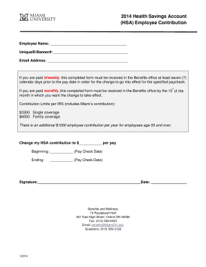 Fillable Online units muohio (HSA) Employee Contribution Fax Email Print - pdfFiller