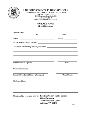 Fillable Online lcps APPEALS FORM - Loudoun County Public Schools ...