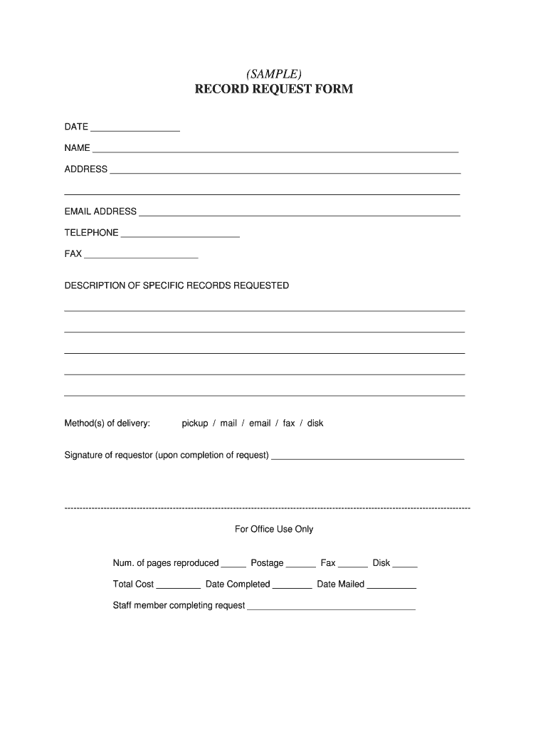 Fillable Online (SAMPLE) RECORD REQUEST FORM (SAMPLE) - Igenti Fax ...