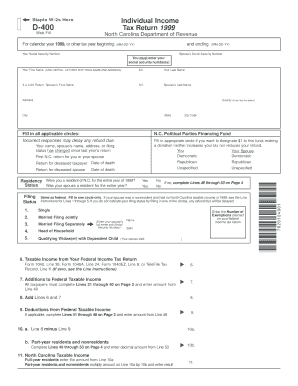 Fillable Online dor state nc Individual Income D-400 Tax Return 1999 ...