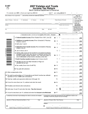Fillable Online dor state nc D-407 2007 Estates and Trusts 11-07 Web ...