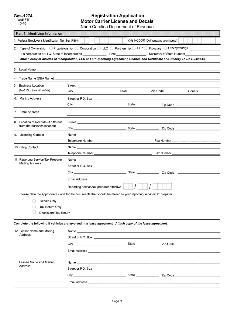 Fillable Online dor state nc North CaroliNa Motor CarriEr appliCatioN ...