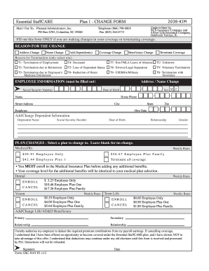 Fillable Online Essential StaffCARE Plan 1 - CHANGE FORM Fax Email ...