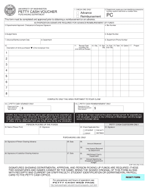 Fillable Online f2 washington Petty Cash Voucher (form) - University of Washington Fax Email ...