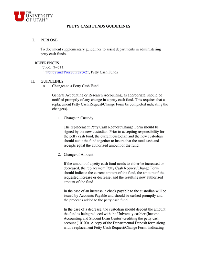 Fillable Online PETTY CASH FUNDS GUIDELINES Fax Email Print - pdfFiller