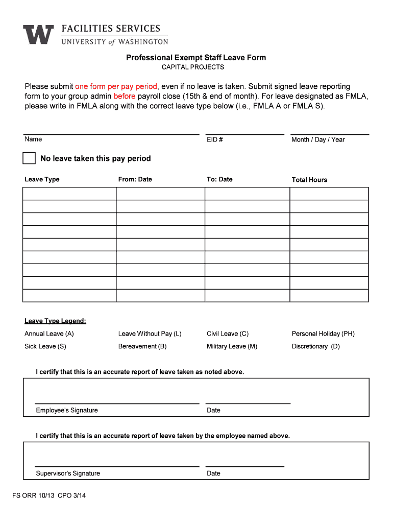 Fillable Online f2 washington Professional Exempt Staff Leave Form ...