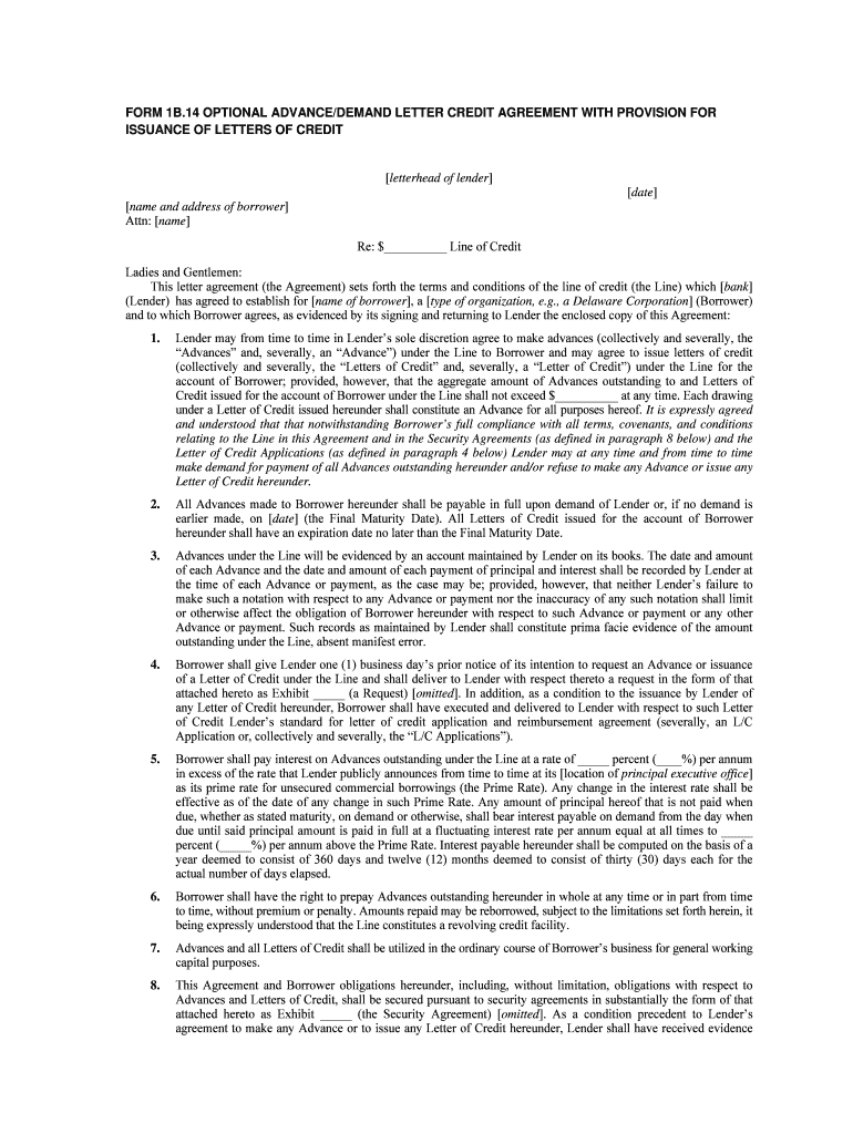 Fillable Online FORM 1B.14 OPTIONAL ADVANCE/DEMAND LETTER CREDIT ...