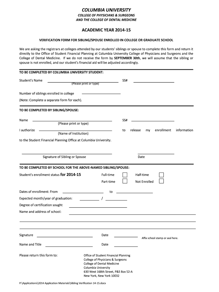 Fillable Online cumc columbia AND THE COLLEGE OF DENTAL MEDICINE - cumc ...