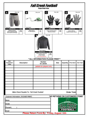Fillable Online Fall Creek Football Fax Email Print - pdfFiller