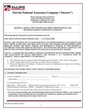 Fillable Online APA Florida Renewal Application - American Professional Agency, Inc. Fax Email ...