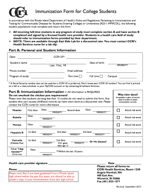 Fillable Online ccri Immunization Form for College Students - Community ...