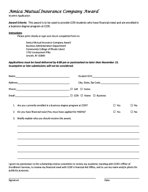 Fillable Online ccri Amica Mutual Insurance Company Award - Community ...