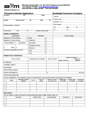 Fillable Online Personal Umbrella Application Scottsdale Insurance ...