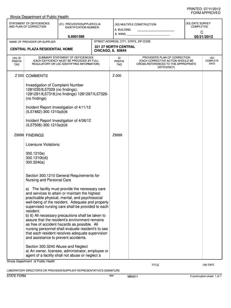 Fillable Online idph state il 321 27 NORTH CENTRAL - idph state il Fax ...