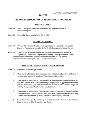 Fillable Online www2 dape BY-LAWS DELAWARE ASSOCIATION OF PROFESSIONAL ...