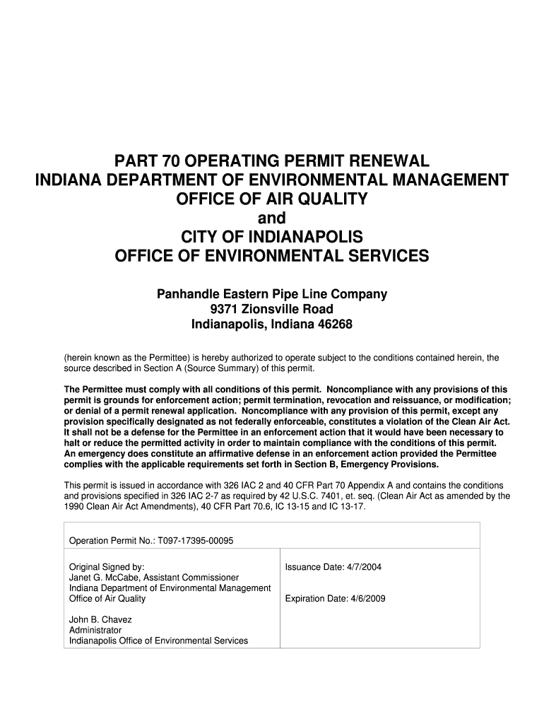 Fillable Online permits air idem in Indianapolis, Indiana 46268 ...