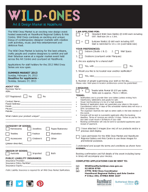 Fillable Online Wild Ones February Market Stallholder Application Form ...