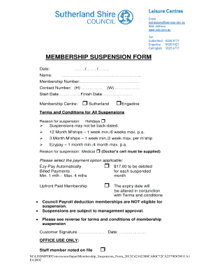 Fillable Online MEMBERSHIP SUSPENSION FORM - Sutherland Shire Council ...