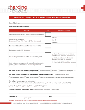 Fillable Online RETURNING CLIENT CHANGE FORM FOR BUSINESS RETURNS Fax ...