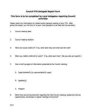 Fillable Online Council PTA Delegate Report Form This form is to be ...