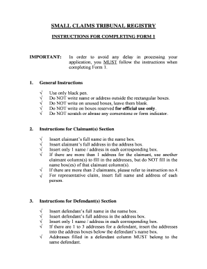 Fillable Online SMALL CLAIMS TRIBUNAL REGISTRY INSTRUCTIONS FOR ...