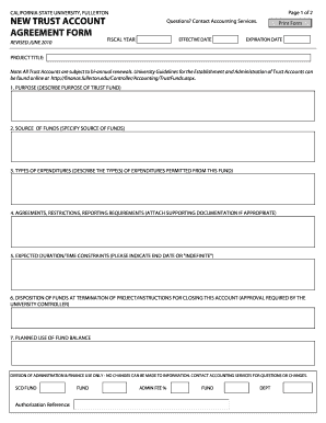 Fillable Online finance fullerton New trust account agreement form ...