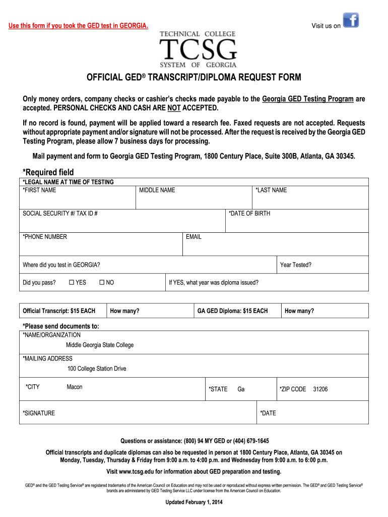 2014 TCSG Transcript Diploma Re Form Fill Online Printable 