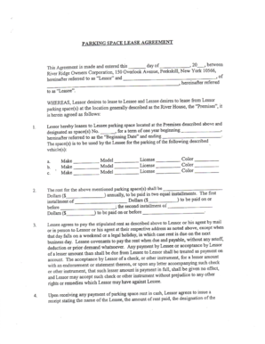 Fillable Online PARKING SPACE LEASE AGREEMENT Fax Email Print - pdfFiller